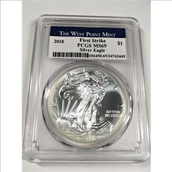 2018-(W) American Silver Eagle*First Strike*Graded MS69 by PCGS*1oz .999 Fine Silver*Struck at ...
