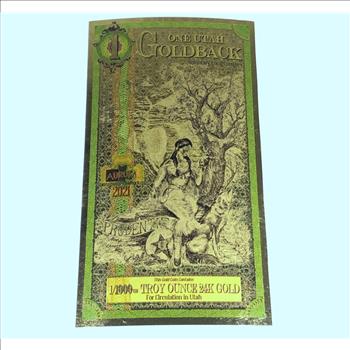 2020 Aurum Utah Gold Back Bank Note 1/1000th Troy Ounce 999 Gold ...