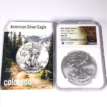 2021 American Silver Eagle Ty 1*Graded MS70 by NGC*1oz .999 Fine Silver*US State Series ...