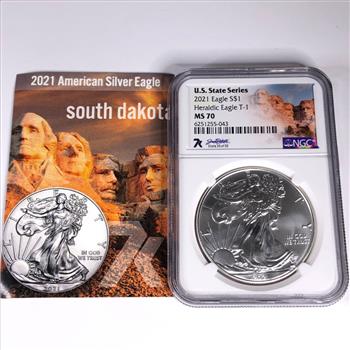 2021 American Silver Eagle Ty 1*Graded MS70 by NGC*1oz .999 Fine Silver*US State Series; South ...