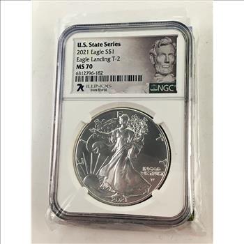 2021 American Silver Eagle Type 2*Graded MS70 by NGC*1oz .999 Fine Silver*US State Series ...
