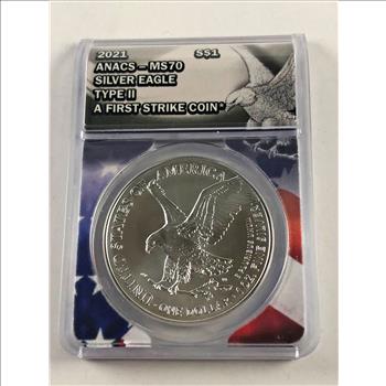 2021 American Silver Eagle Type II*First Strike Coin*Graded MS70 by ANACS*1oz .999 Fine Silver ...