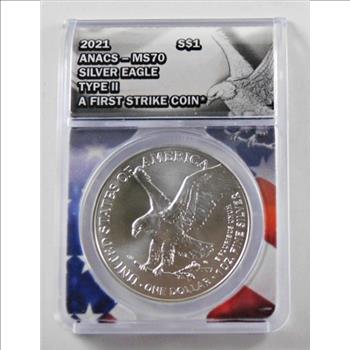 2021 American Silver Eagle Type II*First Strike*Graded MS70 by ANACS*1oz .999 Fine Silver ...