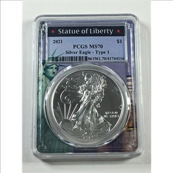 2021 Type 1 American Silver Eagle*Graded MS70 by PCGS*1oz .999 Fine Silver*Statue of Liberty ...