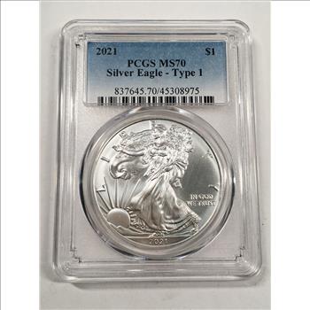2021 Type 1 American Silver Eagle*Graded MS70 by PCGS*One Troy Ounce .999 Fine Silver | Property ...