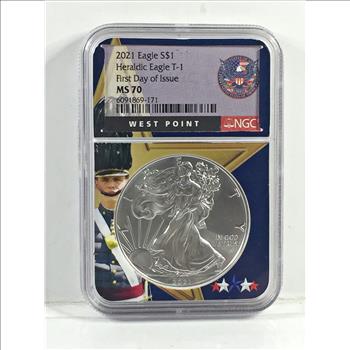 2021 Type I American Silver Eagle*First Day of Issue*Graded MS70 by NGC*1oz .999 Fine Silver ...