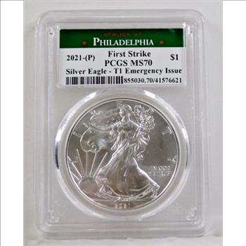 2021-(P) American Silver Eagle T1-Emergency Issue*First Strike*Graded MS70 by PCGS*1oz .999 Fine ...