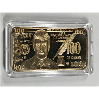 22K Gold Layered $100 Donald Trump Bar*Federal Reserve Note Replica ...