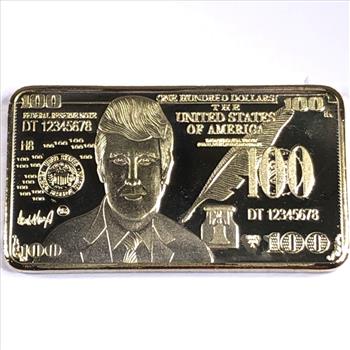 22K Gold Layered $100 Donald Trump Bar*Federal Reserve Note Replica ...