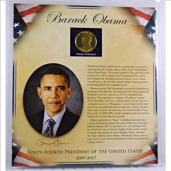 22K Gold Medallion of Barack Obama - Pres. Comm. - Encased in a 9' x 10 ...