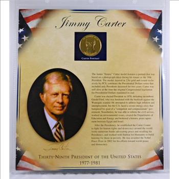 22K Gold Medallion of Jimmy Carter - Pres. Comm. - Encased in a 9' x 10 ...