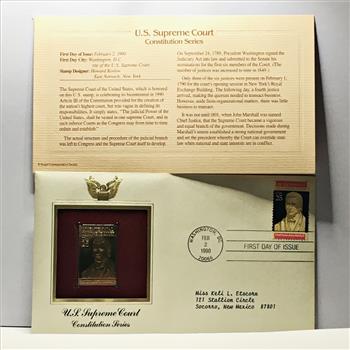 22K Gold Replica Stamp on FDC*1990 US Supreme Court; Constitution ...