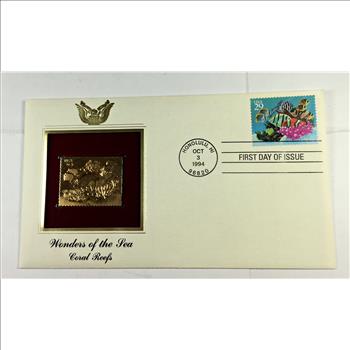 24K Gold Foil Stamp Replica*29c Coral Reefs Stamp; Wonders of the Sea ...