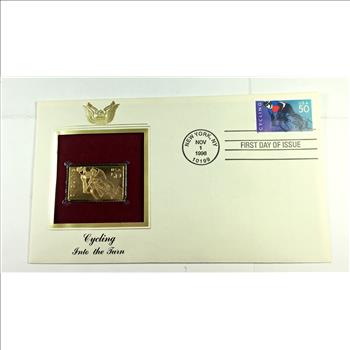24K Gold Foil Stamp Replica*50c Cycling Stamp; Into the Turn*New York ...