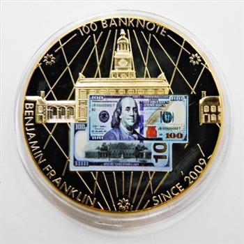 24K Gold Layered 2" Medallion Commemorating $100 Federal Reserve ...