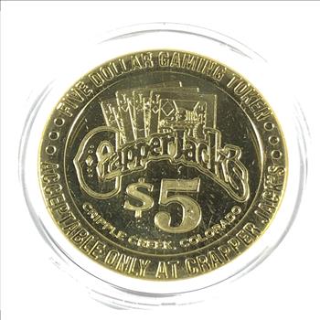 24K Gold Layered $5 Gaming Token for Use at Crapper Jack's in Cripple ...