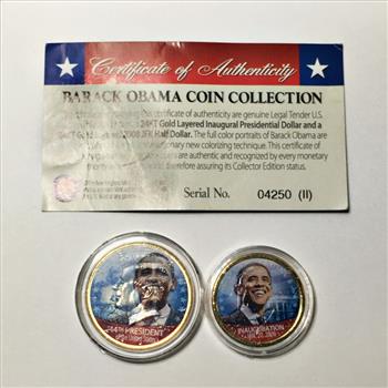 24K Gold Layered Kennedy Half Dollar and Presidential Dollar Commemorating Barack Obama ...