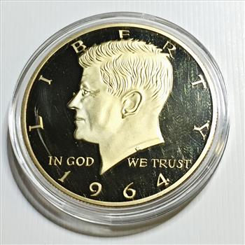 24K Gold Layered Medallion Commemorating the Kennedy Half Dollar*1.5" Diameter*In Protective ...
