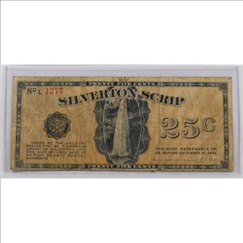 25c December 31, 1934 Redeemable Script Warrant for Marion County ...