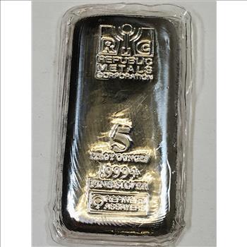 5 Troy Ounces .999+ Fine Silver Bar*RG Republic Metals | Property Room