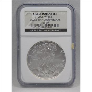 2006-W Burnished American Silver Eagle - Eagle 20th Anniversary - Graded MS69 by NGC - Struck at ...
