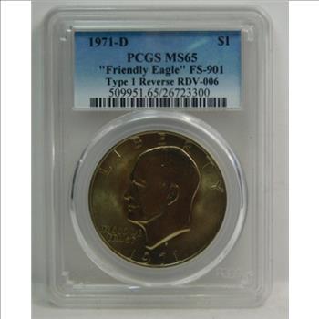 1971-D Eisenhower "IKE" Dollar - Graded MS65 Friendly Eagle FS 901 Type ...