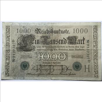 1910 Germany 1000 Reichsbanknote - Green Seal Variety - Higher Grade ...