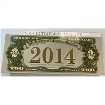 RARE 2014 $2 Triple Deuce Matching Serial Number Federal Reserve Bank ...