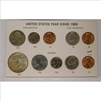 United States Coins for the Year 1968 - 10 Coin Set - Coins are from ...