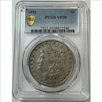 1892 Morgan Silver Dollar PCGS Graded VF30 | Property Room