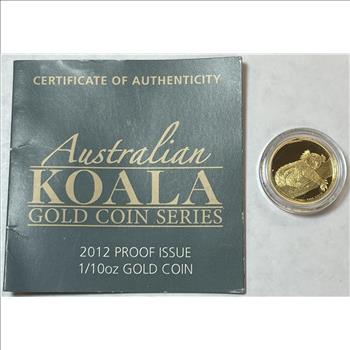 1/10 oz 2012 Australian Koala Gold Coin - Rare Proof Issue w/Numbered ...