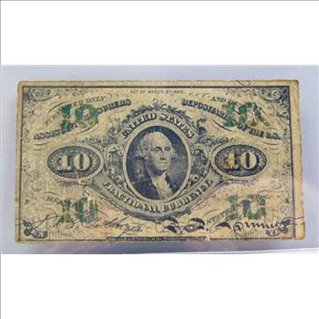1863 Third Issue 10 Cent Fractional Note - Bust of George Washington ...