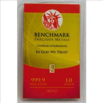 1 Grain 999.9 Fine Gold Bar - Benchmark Precious Metals w/ Certificate ...