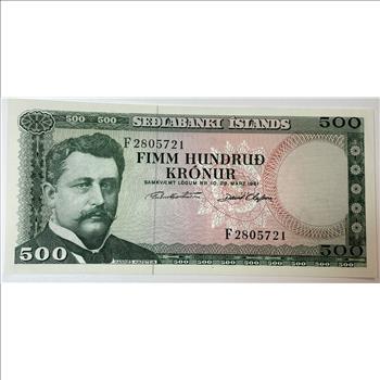 1961 Iceland 500 Kronur Crisp Uncirculated Bank Note | Property Room
