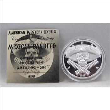1 oz .999 Fine Silver Mexican Bandito Skull Proof Silver Bullion ...