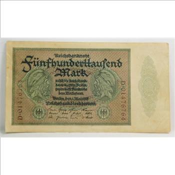 1923 Germany 500,000 Marks Reichsbanknote | Property Room