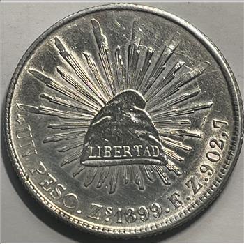 HIGH GRADE 1899 Mexico Silver Peso w/Major Die Crack Errors - Zacatecas ...