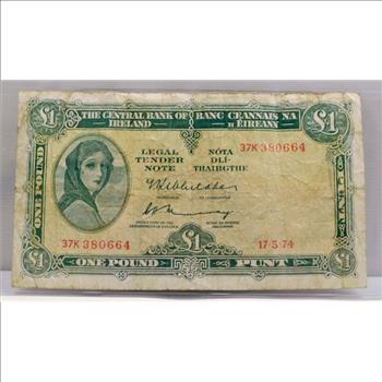 SCARCE 1969 Republic of Ireland 1 Pound Bank Note | Property Room