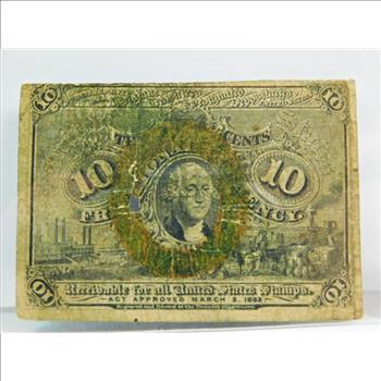 1863 Second Issue 10 Cent Fractional Note - Bust of George Washington ...