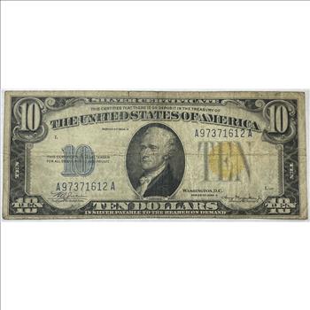 1934A $10 North Africa World War II Emergency Issue Yellow Seal Silver ...