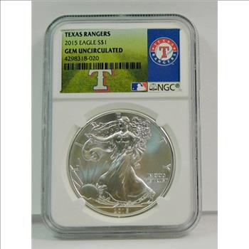 Texas Rangers 2015 American Silver Eagle - Graded Gem Uncirculated by ...