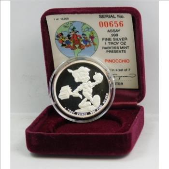 Disney's .999 Silver Proof 1 Troy Ounce Silver Round "Pinocchio ...