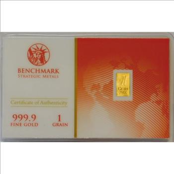 1 Grain 999.9 Fine Gold Bar - Benchmark Precious Metals w/ Certificate ...