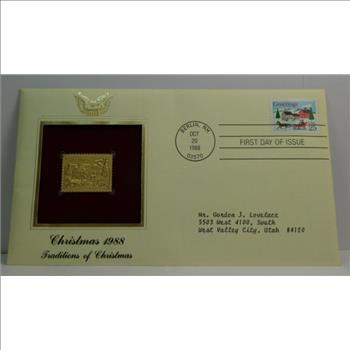 22K Gold Gleaming Surface Proof Replica Stamp - Christmas 1988 ...