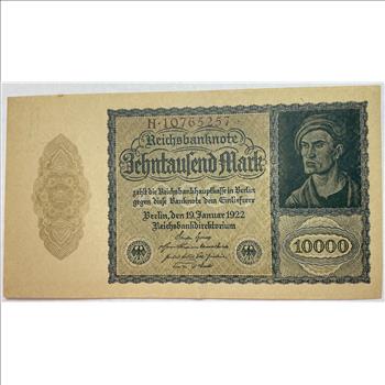 1922 Germany 10,000 Mark Reichsbanknote - High Grade Crisp Note ...