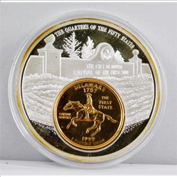 24K Gold Layered 1999 Delaware State Commemorative State Quarter ...