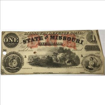 RARE BUTTERFLY FOLD ERROR - 1860s $1 State of Missouri State Guard ...