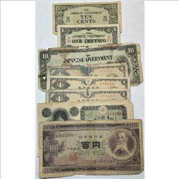 Lot of (8) Early Japan Yen and Japanese WWII Military Currency Notes ...