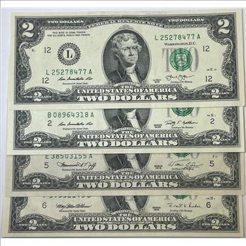 Lot of (4) Different Series $2 Federal Reserve Notes - 1976, 1995, 2009 ...