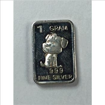 .999 Fine Silver Puppy Dog 1 Gram Silver Bar | Property Room